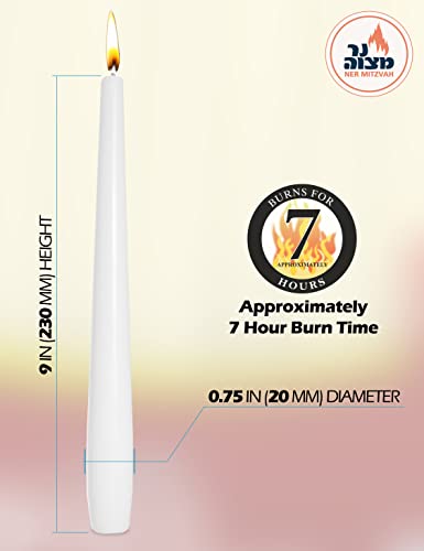 Classic White Taper Candles β 8 Inch β 30 Bulk Pack β for Shabbat, Dinner Tables, Restaurants, Ceremonies and Emergency - 7 Hour Burn Time