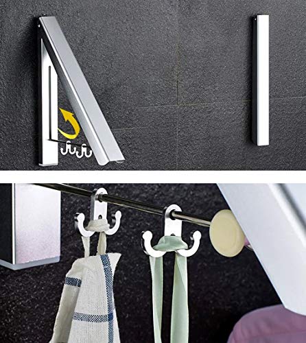 MISSMIN 2 Pack Retractable Clothes Rack - Wall Mounted Folding Clothes Hanger Drying Rack for Laundry Room Closet Storage Organization, (Silver)