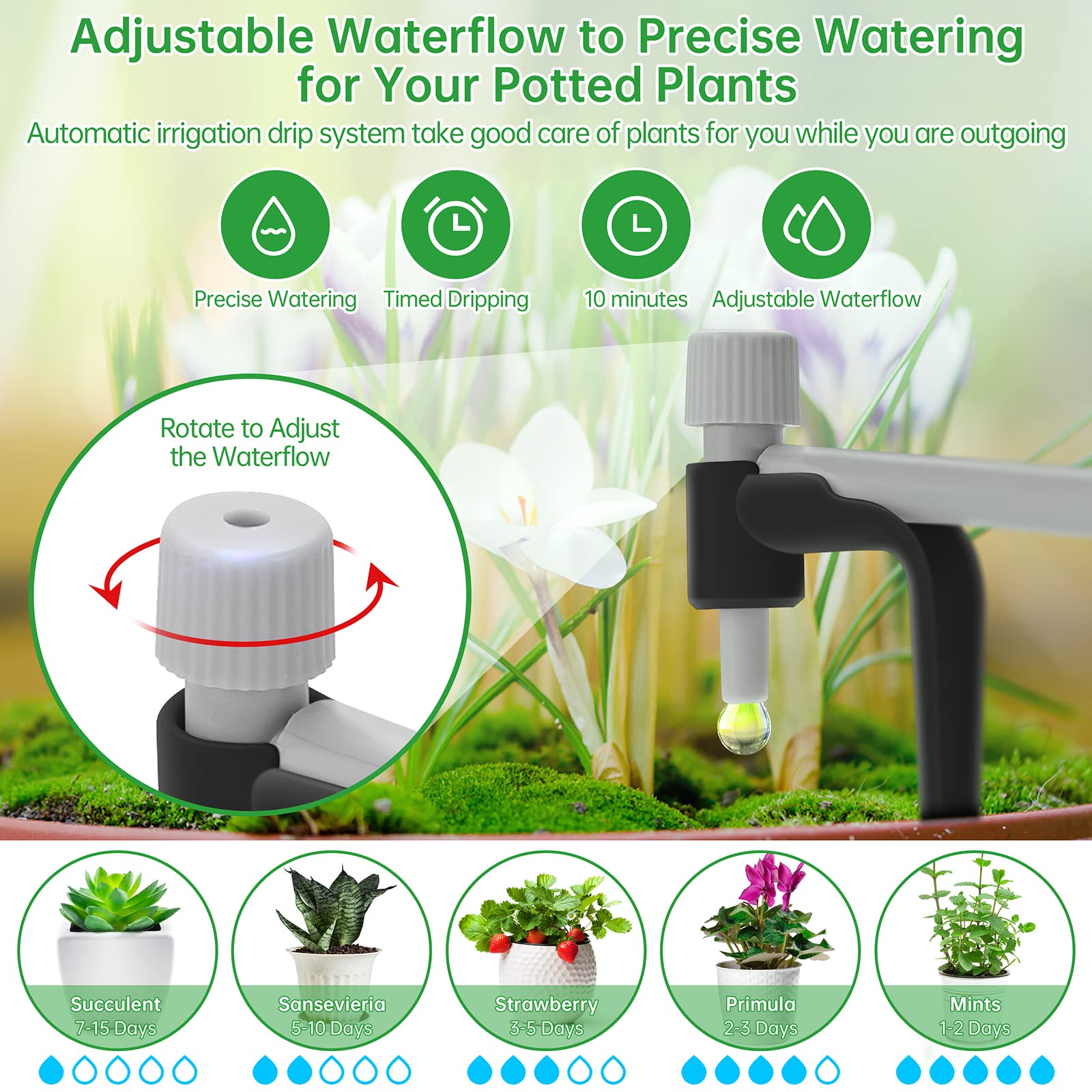 Micro Automatic Drip Irrigation Kit,Solar Power Rechargeable Plant Self Watering System with Timer,Easy to Use,Black)