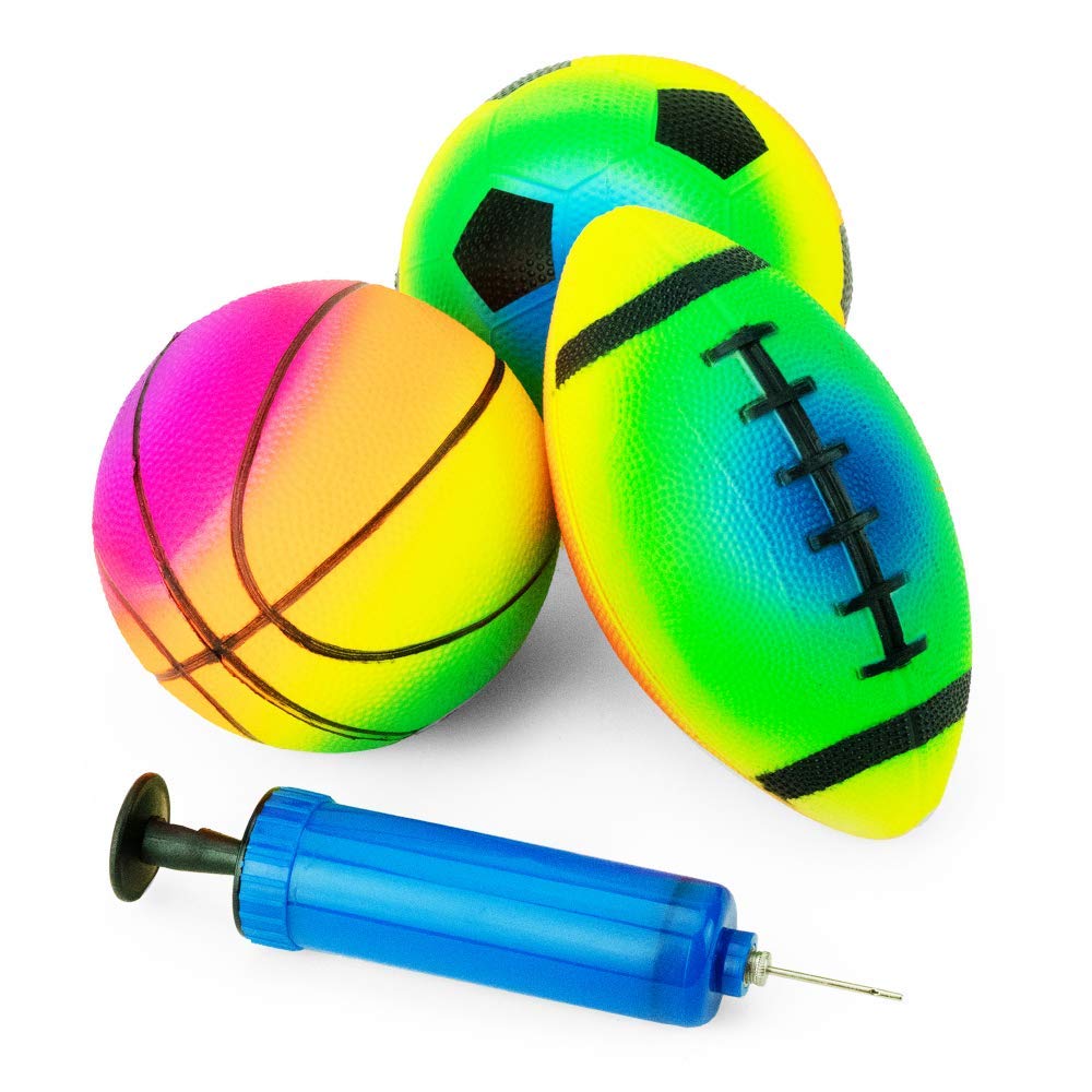 Boley Rainbow Sports Balls & Air Pump - 3 Pk Small Toddler & Kids Balls - Indoor Outdoor Ball Set for Kids Ages 3+