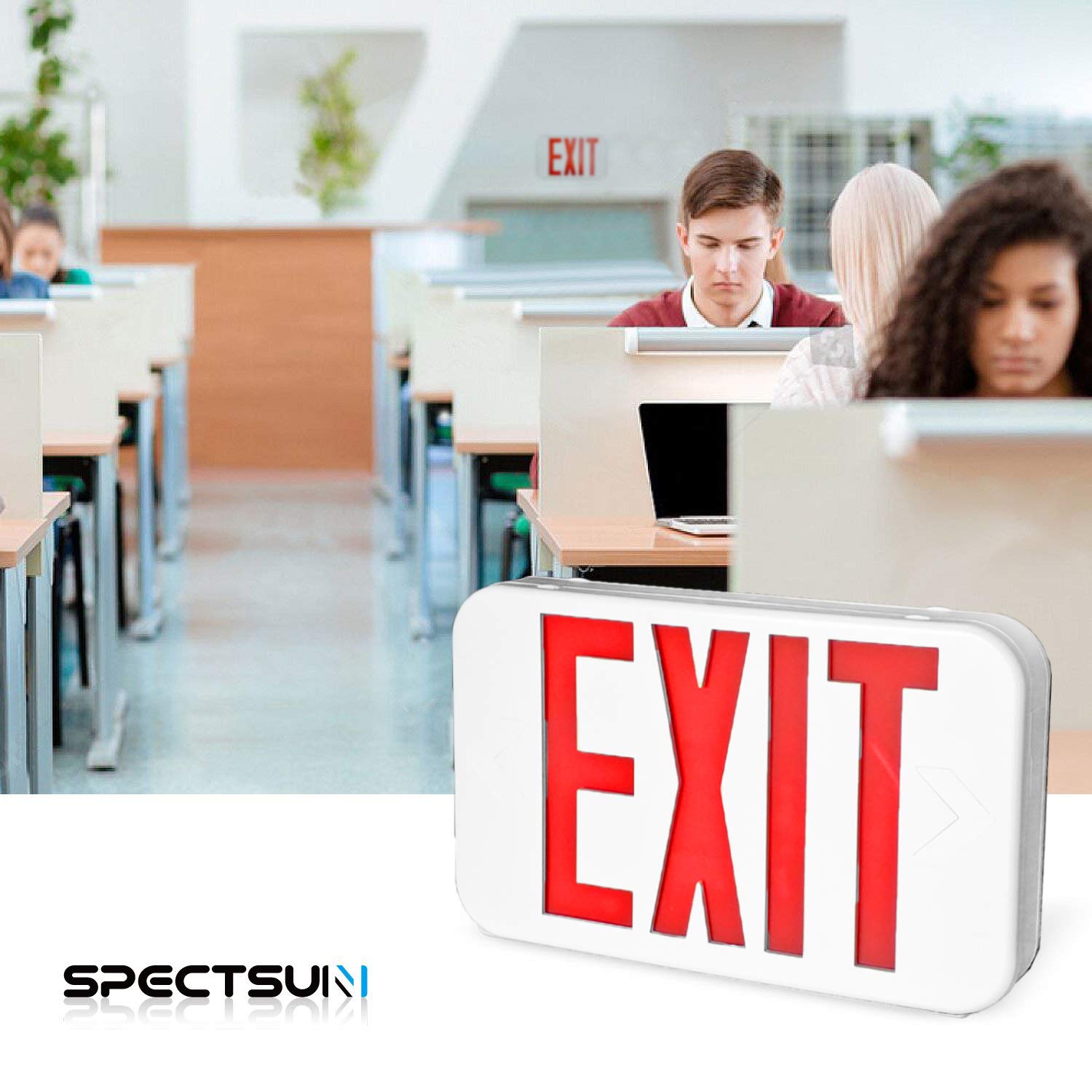 SPECTSUN 4 PACK Red LED Emergency Exit Signs & Battery Backup-UL Certification Hardwired Combo Exit Sign, 120V/277V Exit Sign with Arrow, Business Exit lighting Sign, lobby/Building/Room
