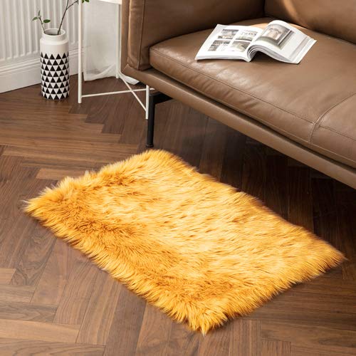 MIULEE Luxury Super Soft Fluffy Area Rug Faux Fur Rectangle Rug Decorative Plush Shaggy Carpet for Bedside Sofa Floor Nursery Fall Decor 2 x 3 Feet, Mustard Yellow