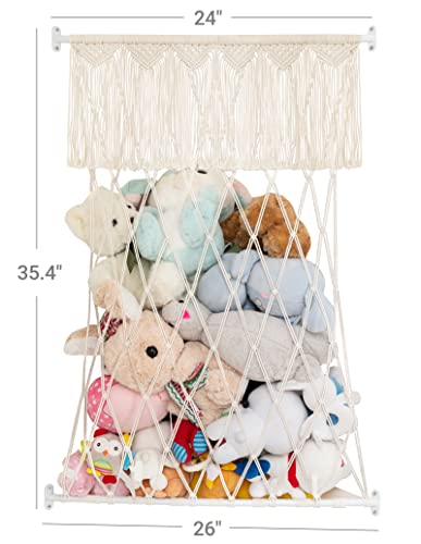 Dahey Over The Door Organizer with 4 Pockets Boho Door and Stuffed Animal Storage Hammock Hanging Toy Storage Organizer for Nursery Kid Playroom Bedroom