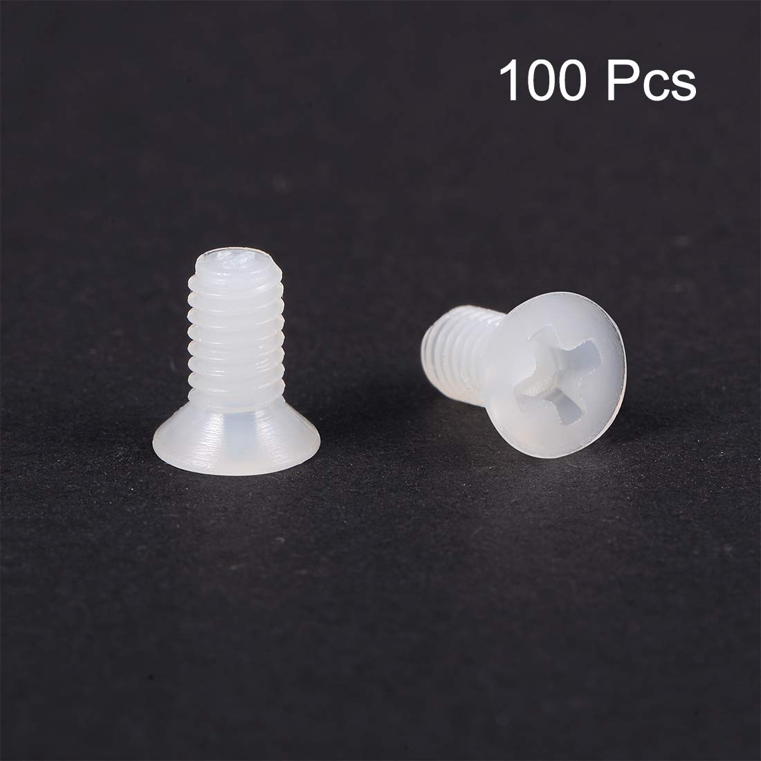 uxcell M4x8mm Threaded Nylon Screws, Phillips Cross Flat Head Machine Screws Bolts, 100Pcs