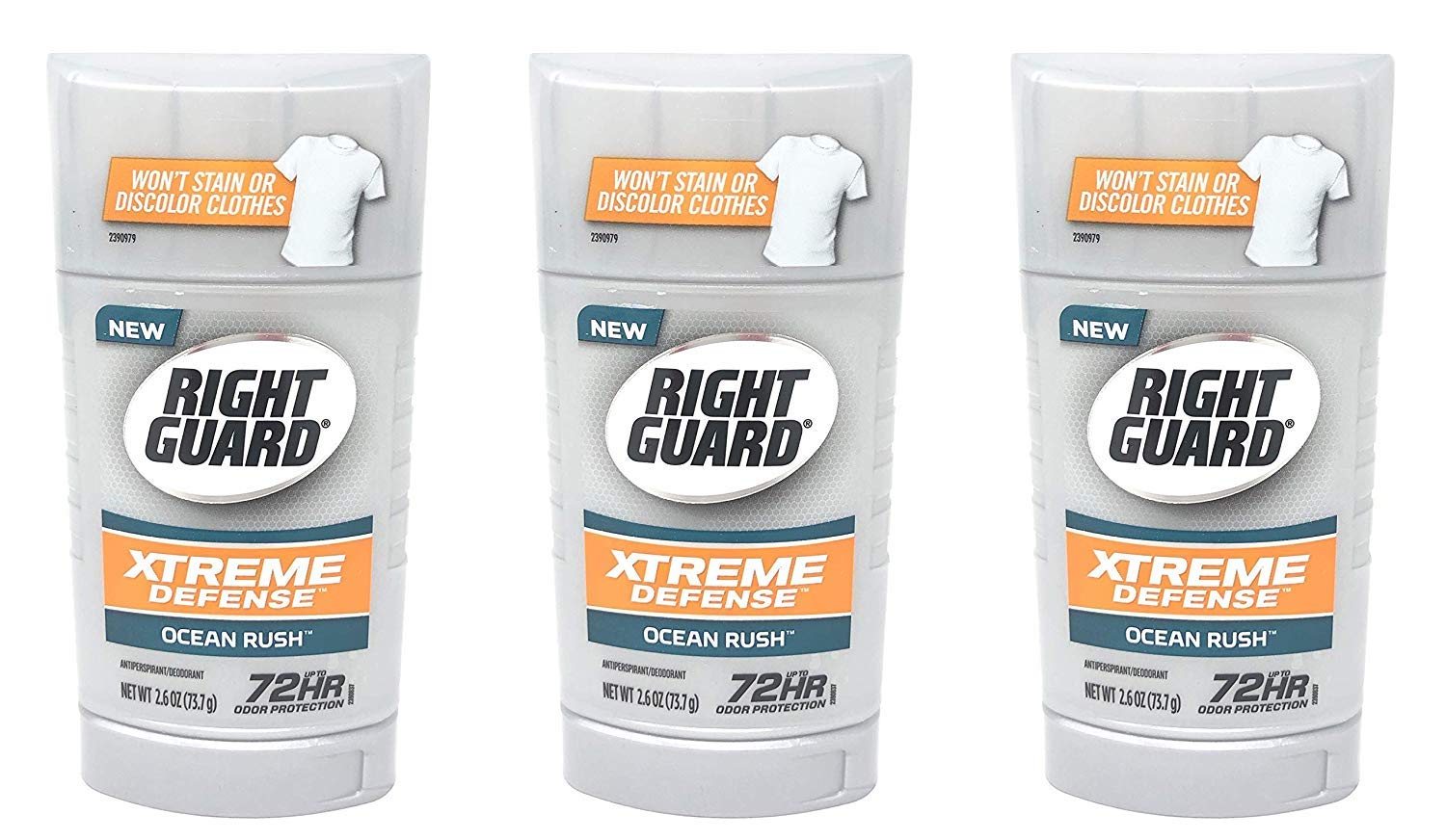 Right Guard XTreme Defense Invisible Solid Antiperspirant/Deodorant, Ocean Rush, 2.6 oz (Pack of 3)