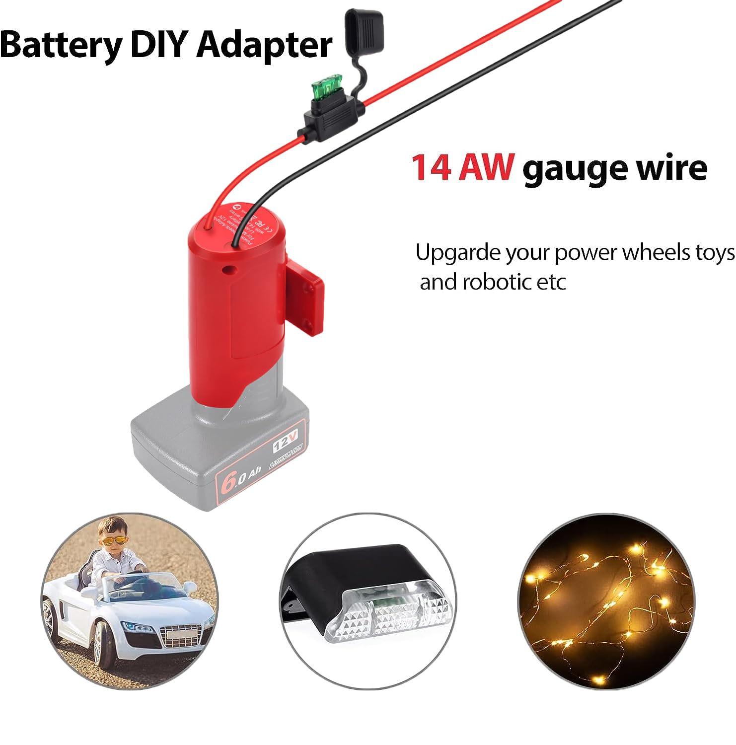 M12 Battery Adapter for Milwaukee 12V Battery Adapter,Power Wheel Adapter for Milwaukee M12 12V Battery with Fuse 14 Gauge Robotic for Rc Car, Robotics, Rc Truck,DIY use