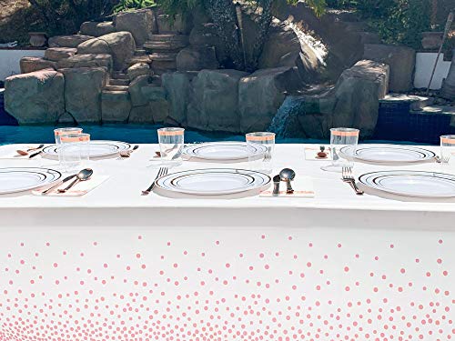 Resonating Designs Rose Gold Confetti Table Covers - Pack of 5 Plastic Rectangle Kitchen and Picnic Tablecloths - Party Decorations for Birthday, Graduation, Wedding Parties - 54 x 108 Inch