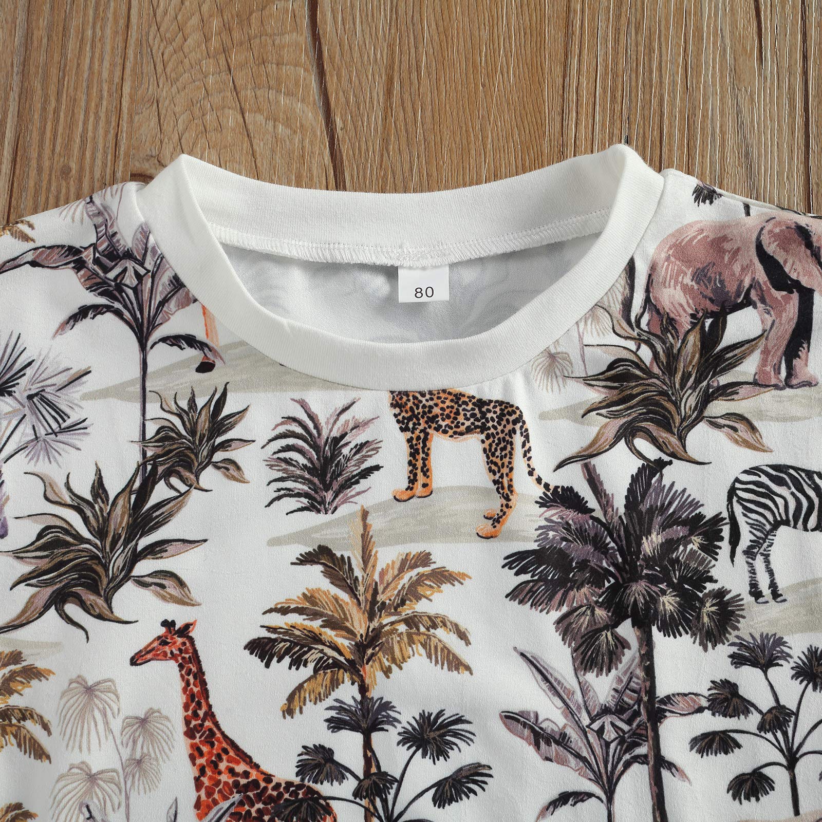 Toddler Baby Boys Summer Clothing Sets Forest Animal Print Romper Short Sleeve Bodysuit Tops and Shorts 2PCS Outfit (White, 12-18M)