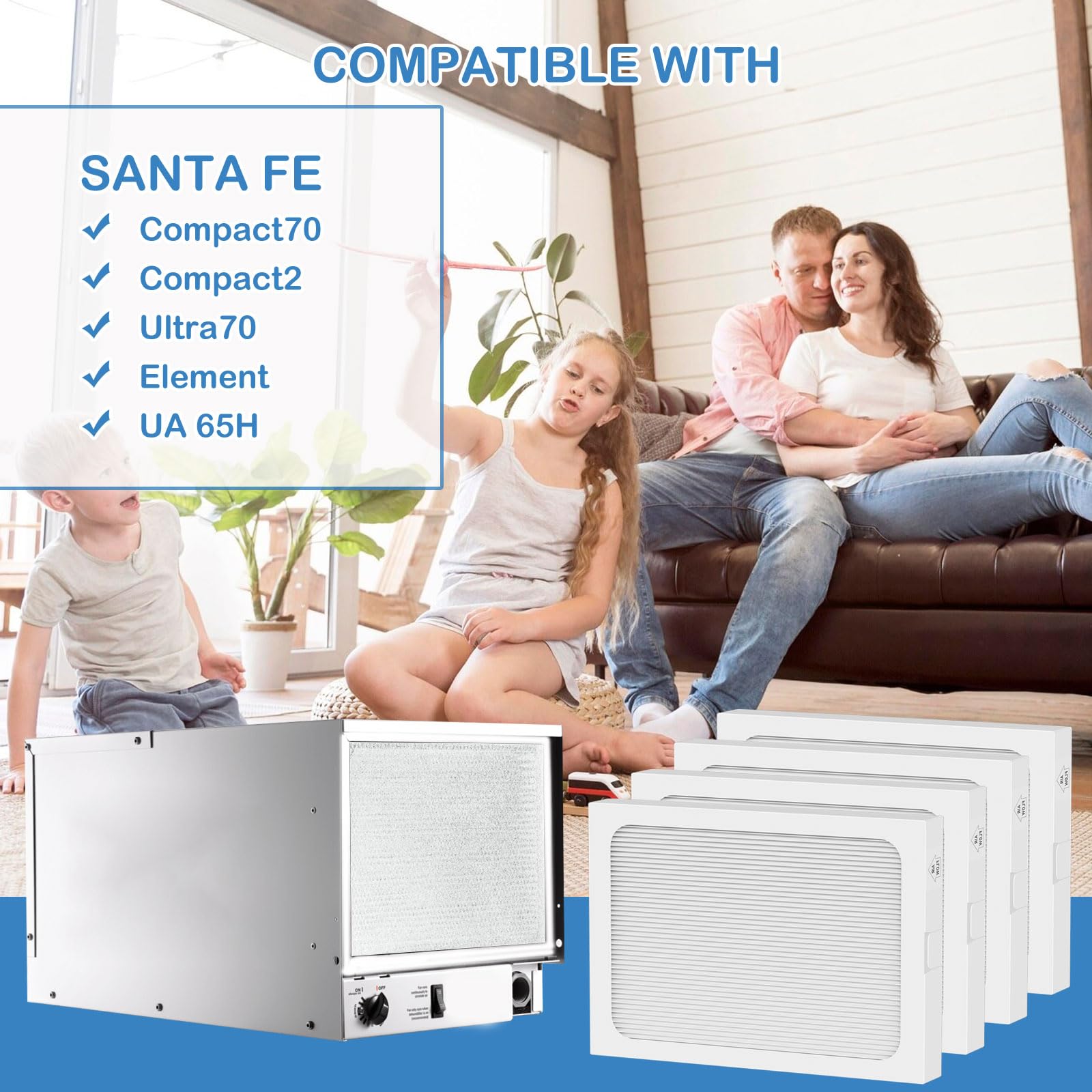 9 x 11 x 1 MERV 13 Replacement Dehumidifier Filter Compatible with Santa Fe Compact70, Ultra70, Element, Compact2, UA 65H dehumidifier Models, 4 Pack