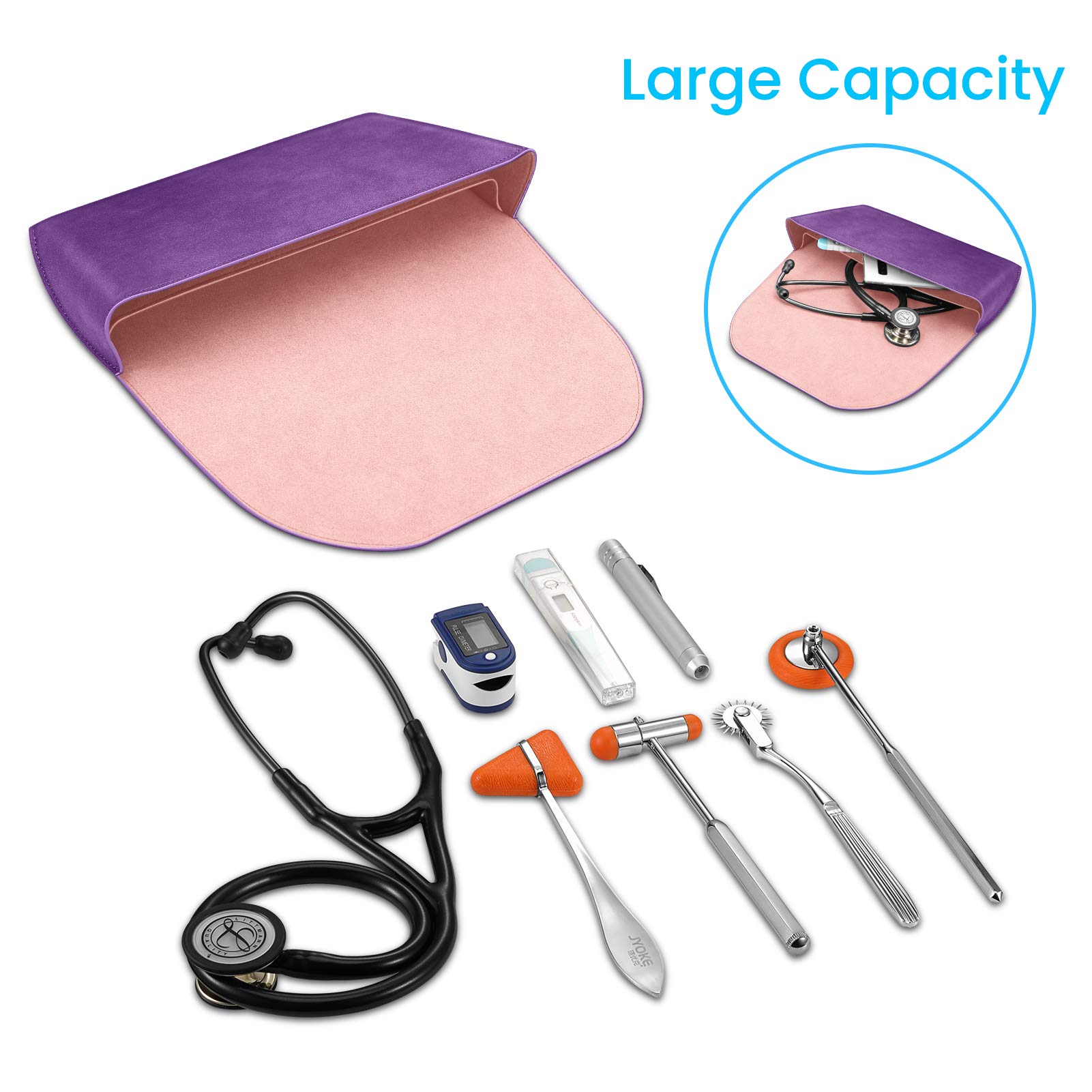 Stethoscope Case for MDF Acoustica Lightweight Stethoscope, SKYREH PU Leather Portable Carry Case for 3M Littmann Classic III, Cardiology IV, 3M Lightweight II S.E.Stethoscope (Purple)