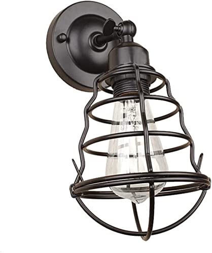 Industrial Metal Wall Sconce, Wire Cage Wall Lamp, Adjustable Vintage Black Wall Light, Outdoor Indoor Wall Lantern, Modern Vanity Light, Farmhouse Lighting Fixture for Bedroom Garage Porch Kitchen