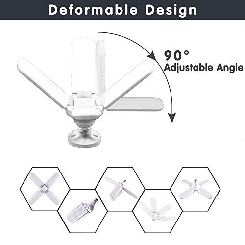 Intpro LED Garage Light, Deformable Garage Ceiling Light,60W 6000LM E26/E27 Super Bright Bulb,6500K Daylight High Bay Light Lamp with 4 Adjustable Panels,Utility Shop Light