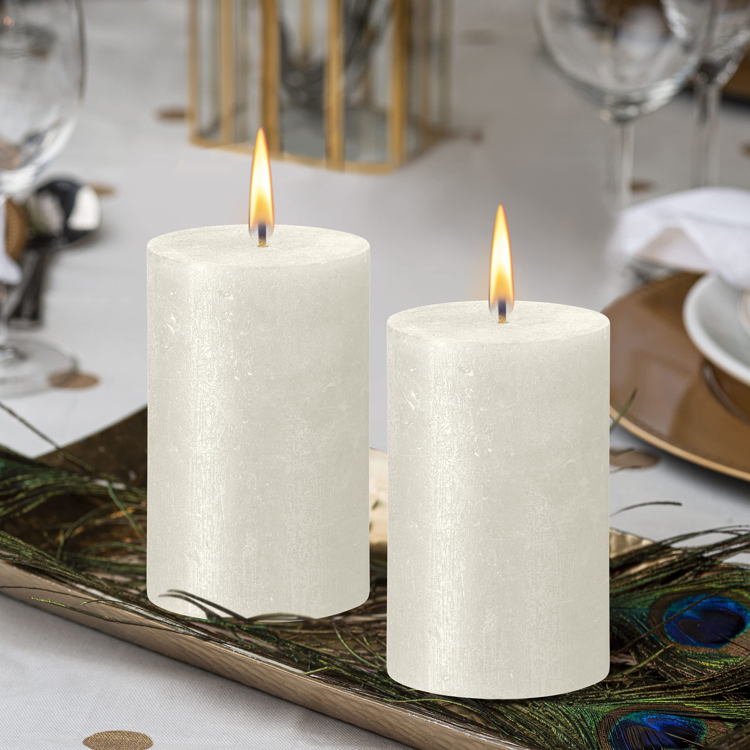 BOLSIUS 4 Pack Sandy Gray/Gold Sunset Rustic Metallic Pillar Candles - 2.75 X 5 Inches - Fine European Quality - Includes Natural Plant-Based Wax - Unscented Dripless Smokeless 60 Hour Candles