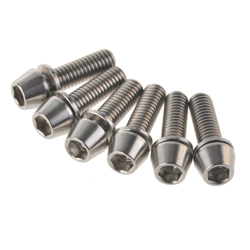 Yaruijia Titanium Bolt for MTB Bicycle Stem M5x16/18/20mm Taper Head Hex Socket Screws with Ti Washer Pack of 6 (M5x20mm, Titanium)