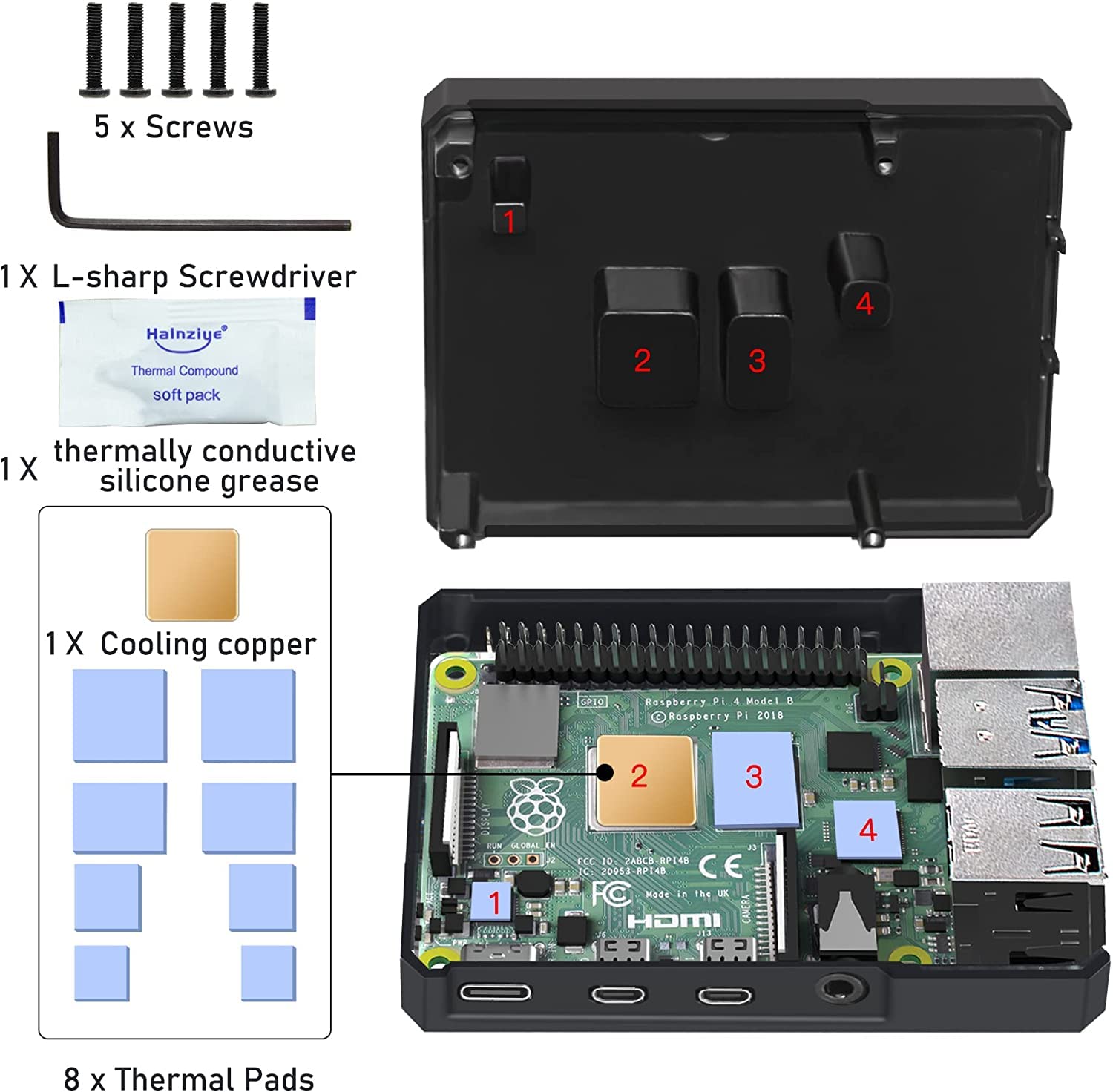 Raspberry Pi 4 Case, Miuzei Aluminiun Raspberry Pi Case Passive Cooling with Heatsink Cooler for Pi 4 Model B 8GB/4GB/2GB