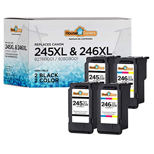 Houseoftoners Remanufactured Ink Cartridge Replacement for Canon PG-245XL CL-246XL 245 XL 246 XL for PIXMA MG2520 MG2522 MG2525 MX492 TS202 TS302 TS3122 (2 Black 2 Color, 4 Pack)
