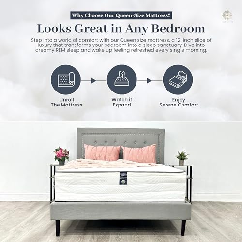 Queen Size Mattress - 12 Inch Cool Memory Foam & Spring Hybrid Mattress with Breathable Cover - Comfort Tight Top - Rolled in a Box - Oliver & Smith