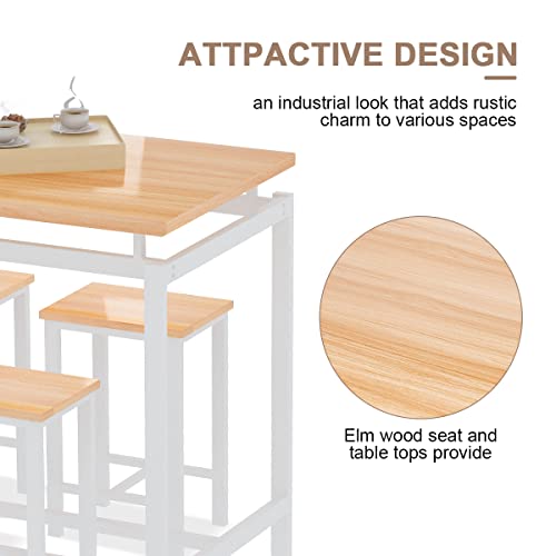 AWQM Bar Table Set,5 Pcs Dining Table Set,Counter Height Table with 4 Chairs,Industrial Kitchen Table and Chairs for 4, Wood Pub Table Set, Dining Room Table Set for Small Spcace,Beige