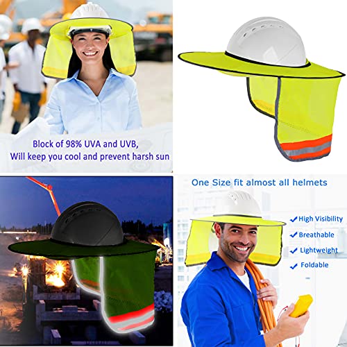 4 Pack Hard Hat Sun Shade - Full Brim Mesh Hard Hat Sun Shield Neck Sunshade with Reflective Strip Hard Hat Sun Visor for Hard Hat Accessories (Neon Yellow)