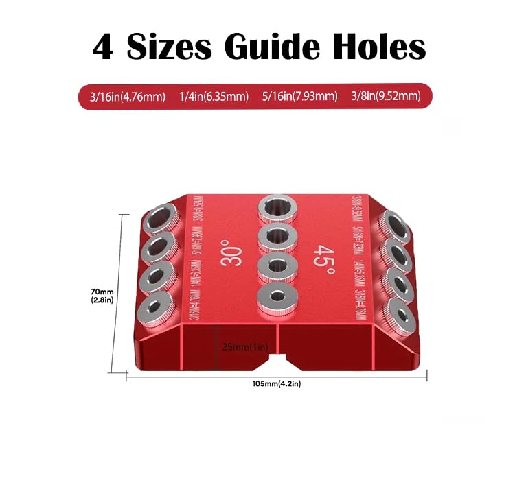 YuanTenhwy 4 Sizes 30 45 90 Degree Angle Drill Guide Jig for Angled Hole and Straight Hole,Drill Block，Dowel Drill Guide，Stair Wire Handrail, Deck Cable Railing Lag Screw Drilling Template Block
