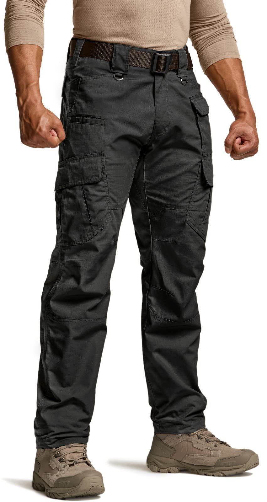 CQR Men's Tactical Pants, Water Resistant Ripstop Cargo Pants, Lightweight EDC Hiking Work Pants, Outdoor Apparel, Duratex Mag Pocket Black, 38W x 32L