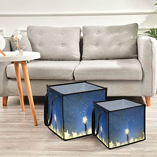 Blueangle Glowing Planet Little Boy Cube Storage Bin with Handles, 13 x 13 x 13 in, Large Collapsible Organizer Storage Basket for Home Décor(336)