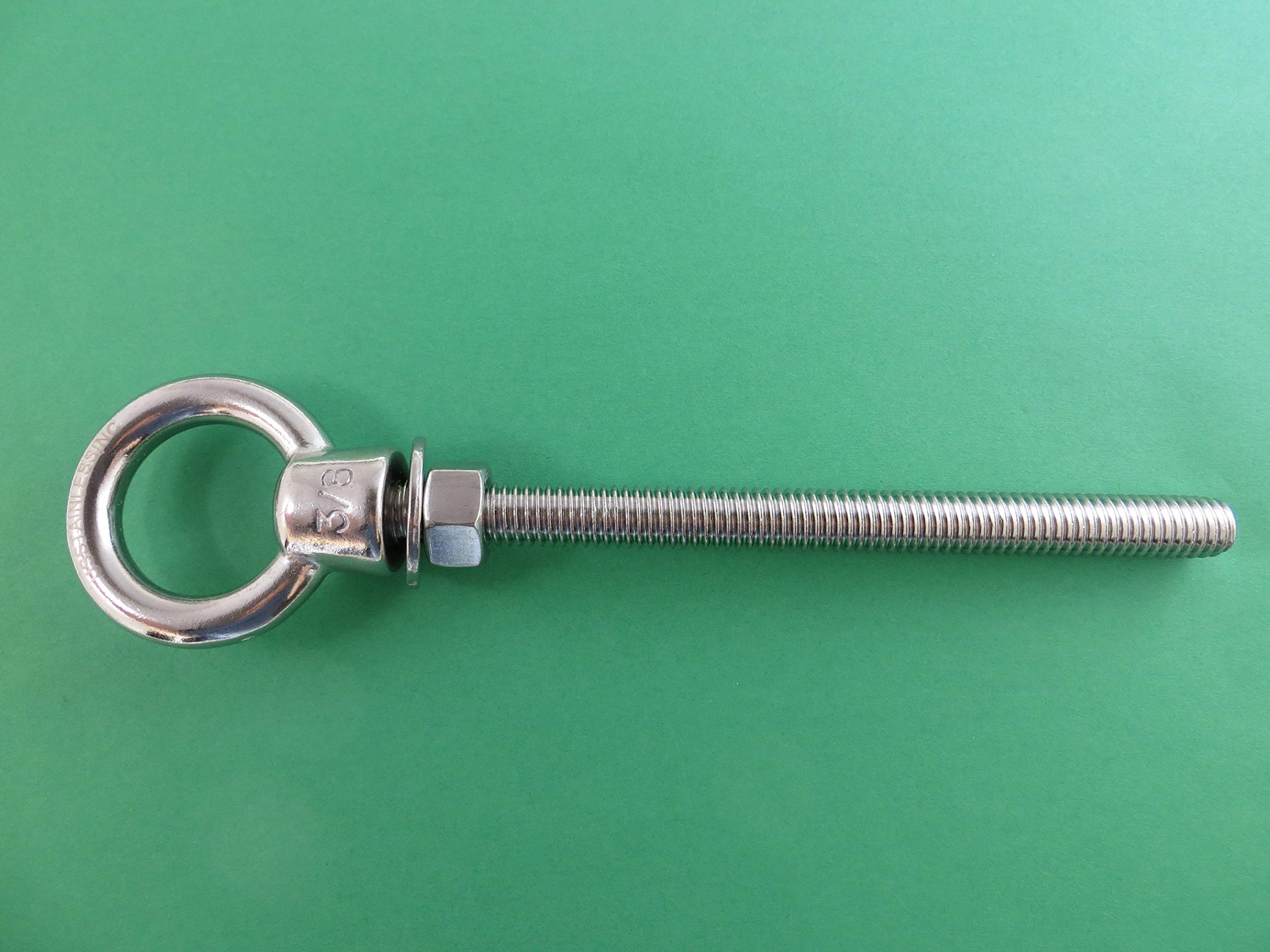 US STAINLESS 2 Pieces Stainless Steel 316 (Shape Type 307) Lifting Eye Bolt 3/8" UNC x 120mm Marine Grade Pitch of 16