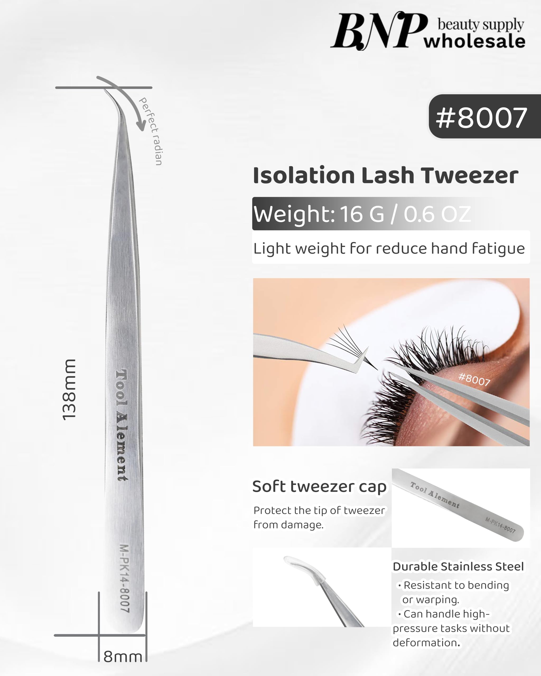 Tool Alement Canadian Stainless Steel Eyelash Extension Tweezers,14cm Semi Curve Eyelash Tweezers M-PK14-8007