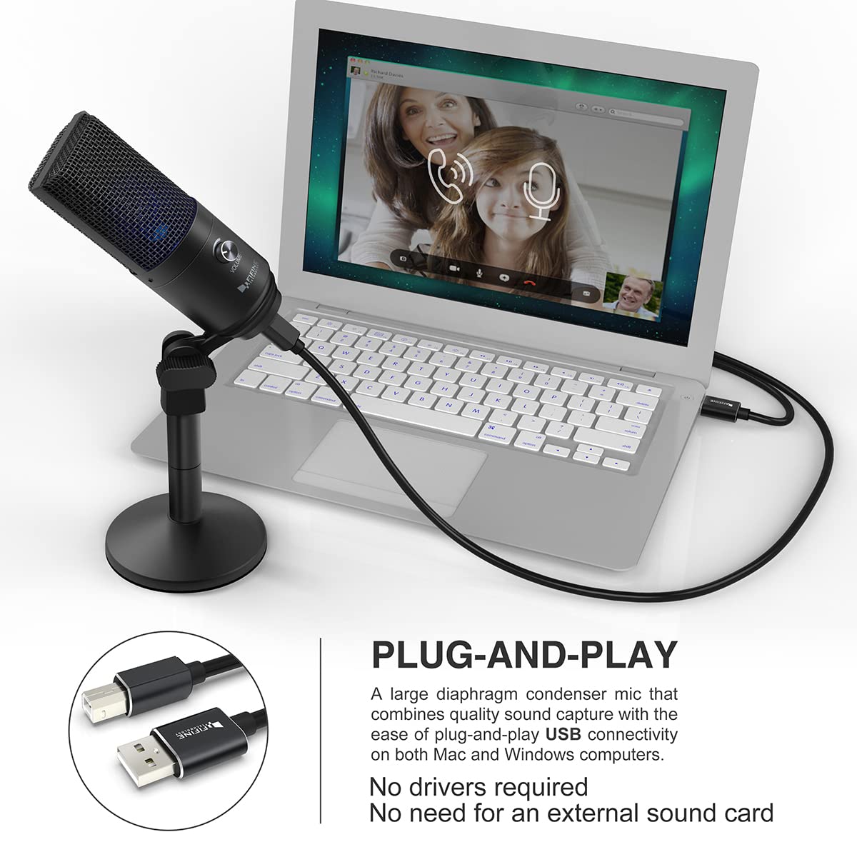 Fifine Podcast Microphone USB with Headphone Monitoring 3.5mm Jack and Pluggable USB Connectivity Cable for Computer,PC,Mac/Windows,Recording Voice Over, Streaming Twitch/Gaming/YouTube/Discord-K670B