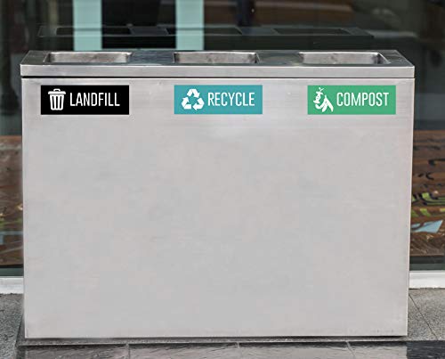 Pixelverse Design - Landfill Recycle Compost Stickers - Premium UV Outdoor & Indoor Adhesive Weatherproof Trash Can Vinyl - 3x9 Inches - 6 Pack Set