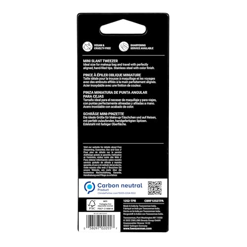 Tweezerman Mini Slant Tweezer - Tweezers for Eyebrows, Travel Tweezers for Eyebrows, Facial Hair, Ingrown Hair (Geometric Pattern)