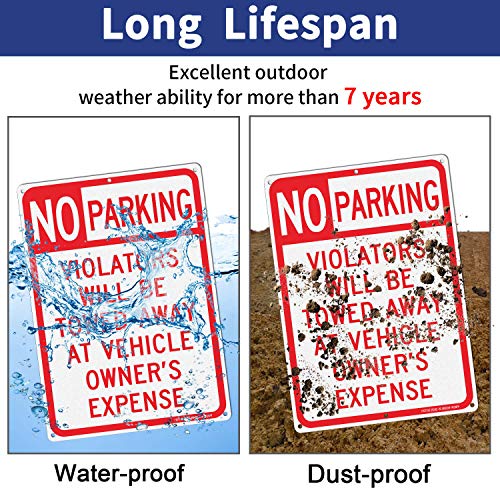 4 pack No Parking Sign, Violators Will Be Towed Away at Vehicle Owners Expense, 14 X 10 Reflective .40 Rust Free Aluminum, UV Protected, Weather Resistant, Waterproof, Durable Ink,Easy to Mount