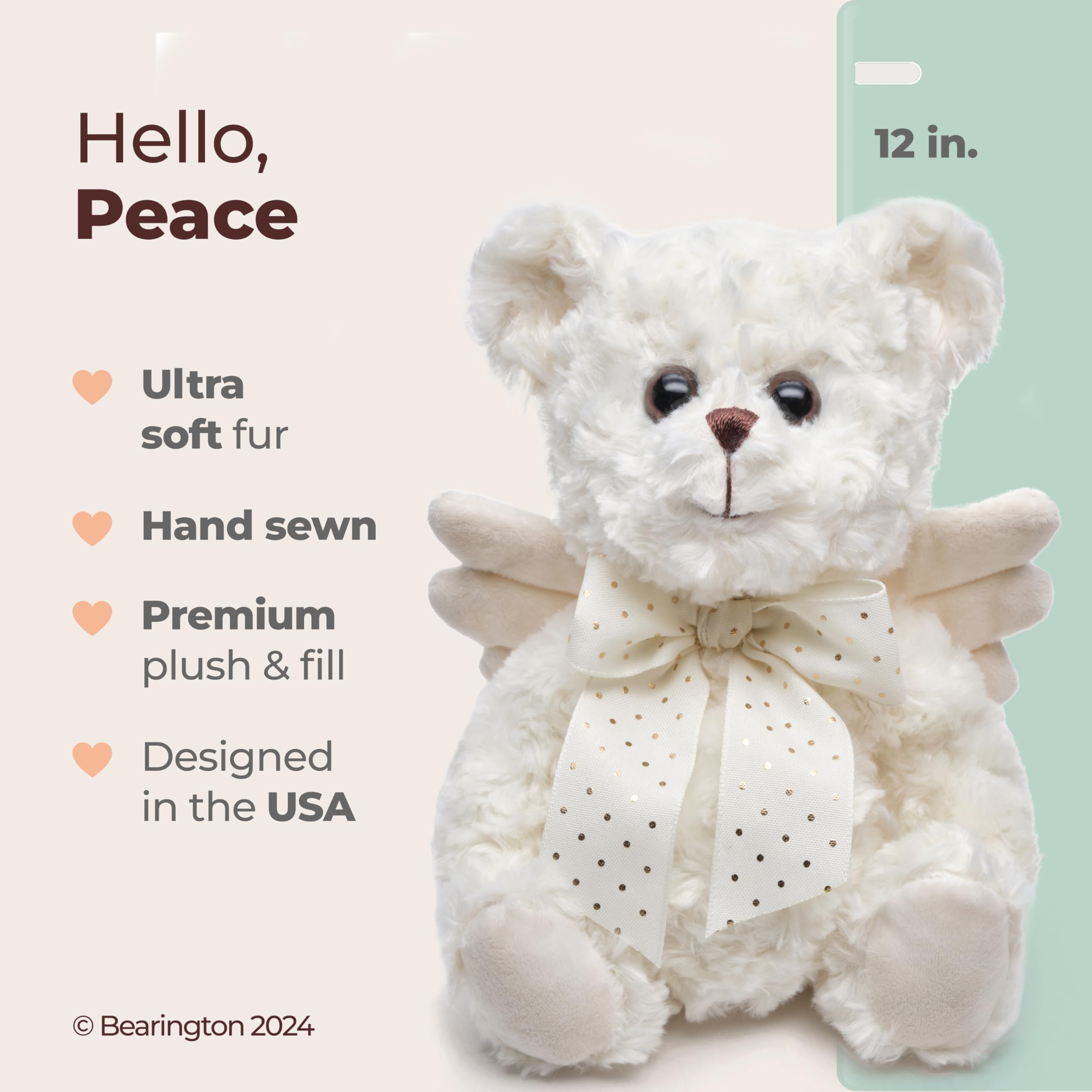 Bearington Peace, 12 Inch Teddy Bear Angel Stuffed Animal, Makes a Great Gift for Baptism, Birthday, Anniversary, or Holiday