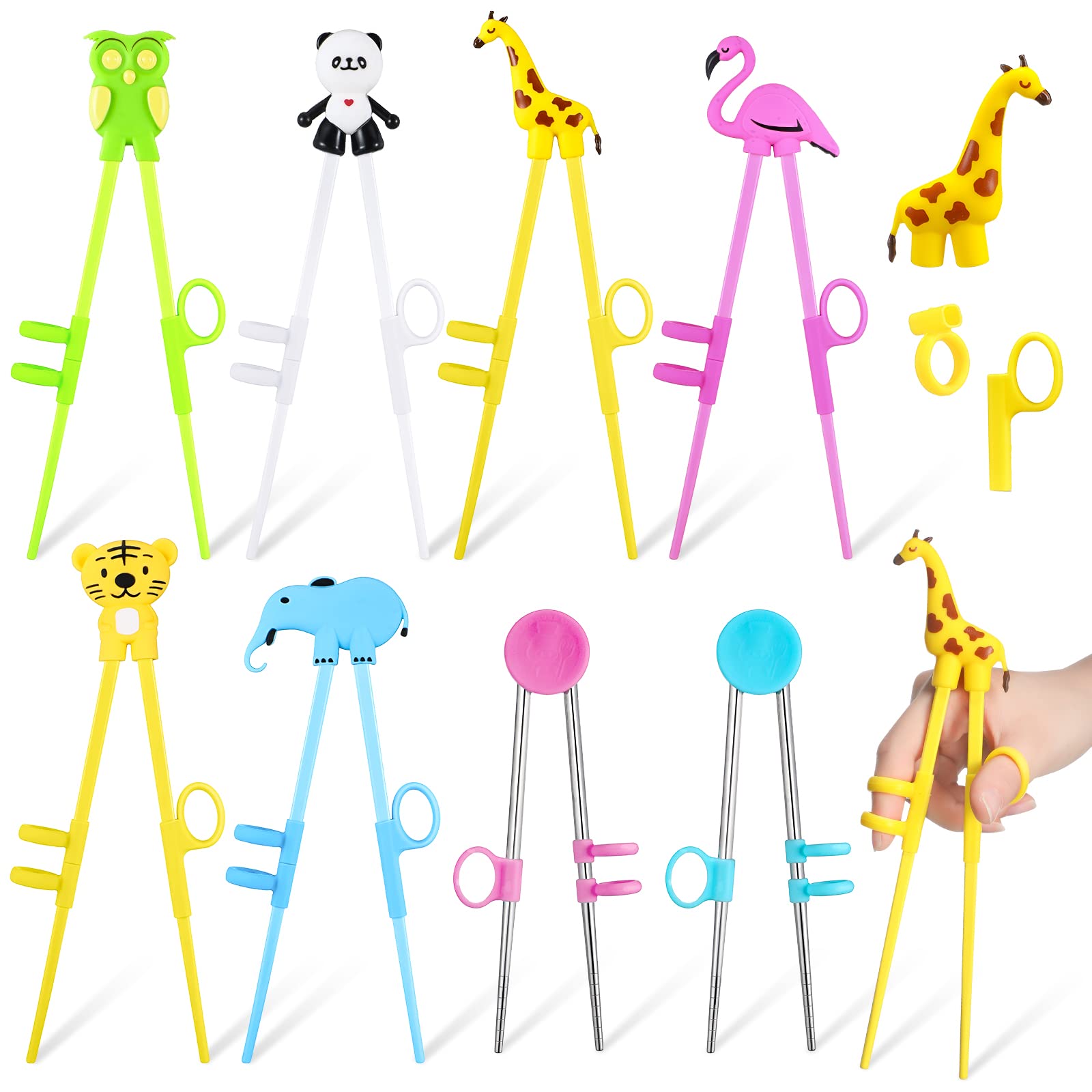 8 Pairs Kids Training Chopsticks Learning Chopstick Helper Children's Learning Chopstick with Auxiliary Device Trainer Chopstick Set Cute Animals Chopsticks for Children Beginners Adults