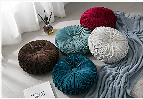 MOCOFO 14" Velvet Pleated Round Pumpkin Throw Pillow Couch Cushion Floor Pillow for Sofa Chair Bed Car Home Decorative (Light Blue)