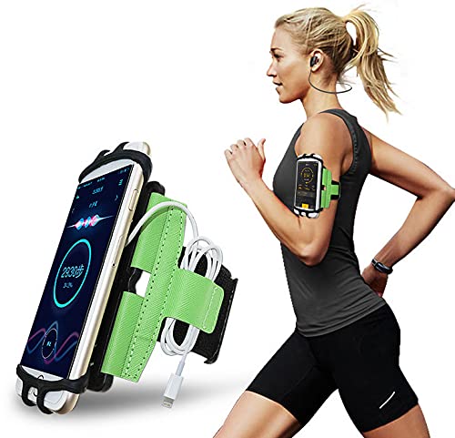 360° Rotatable Running Armband Cell Phone Sports Arm Bands Workout Walking Gym Exercise Wristband Phone Holder for iPhone 12/13 Pro Max/Samsung Galaxy S20 FE/S21/A52/A32/Moto G7 Plus/G8 Power (Green)
