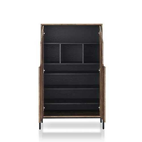 ioHOMES Charles Rustic Shoe Cabinet with 4 Enclosed Shelves, 3 Storage Cubbies and 3 Adjustable Panels, Reclaimed Oak