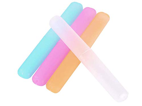 LASSUM 4 Pcs Colorful Plastic Toothbrush Case Portable Toothbrush Case Holder for Daily and Travel Use