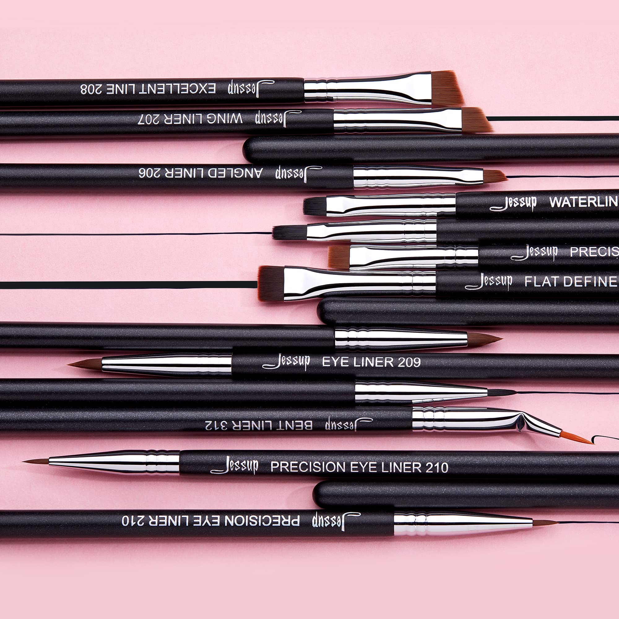 Jessup Eyeliner Brush Set, Professional Eye Liner Makeup Brushes 11pcs, Angled Flat Definer Ultra Fine Bent Pencil Point Eyeliner Brushes for Precision Liner, T324