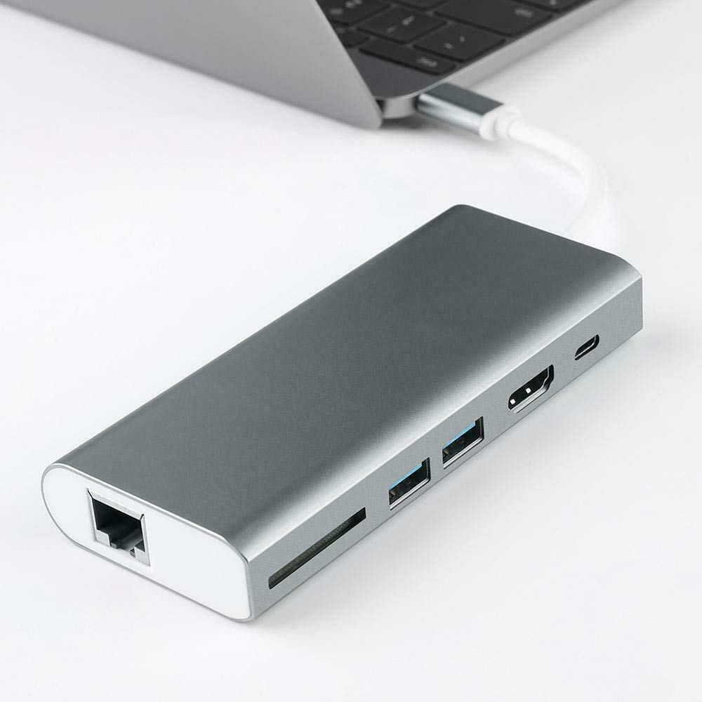 Type-C to HDMI Gigabit LAN Docking Station Converter 4K USB Readable SD Card,USB C Hub 6 in 1 Type C Adapter Compatiable for MacBook and Windows (Black)