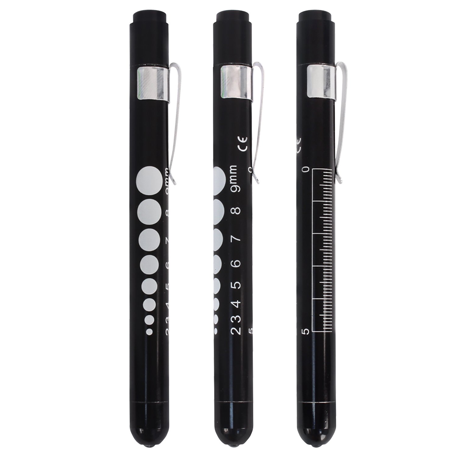 Dixie Ems Reusable LED Diagnostic Medical Penlight with Pupil Gauge and Pocket Clip (Batteries Included) (2, Black/Silver)