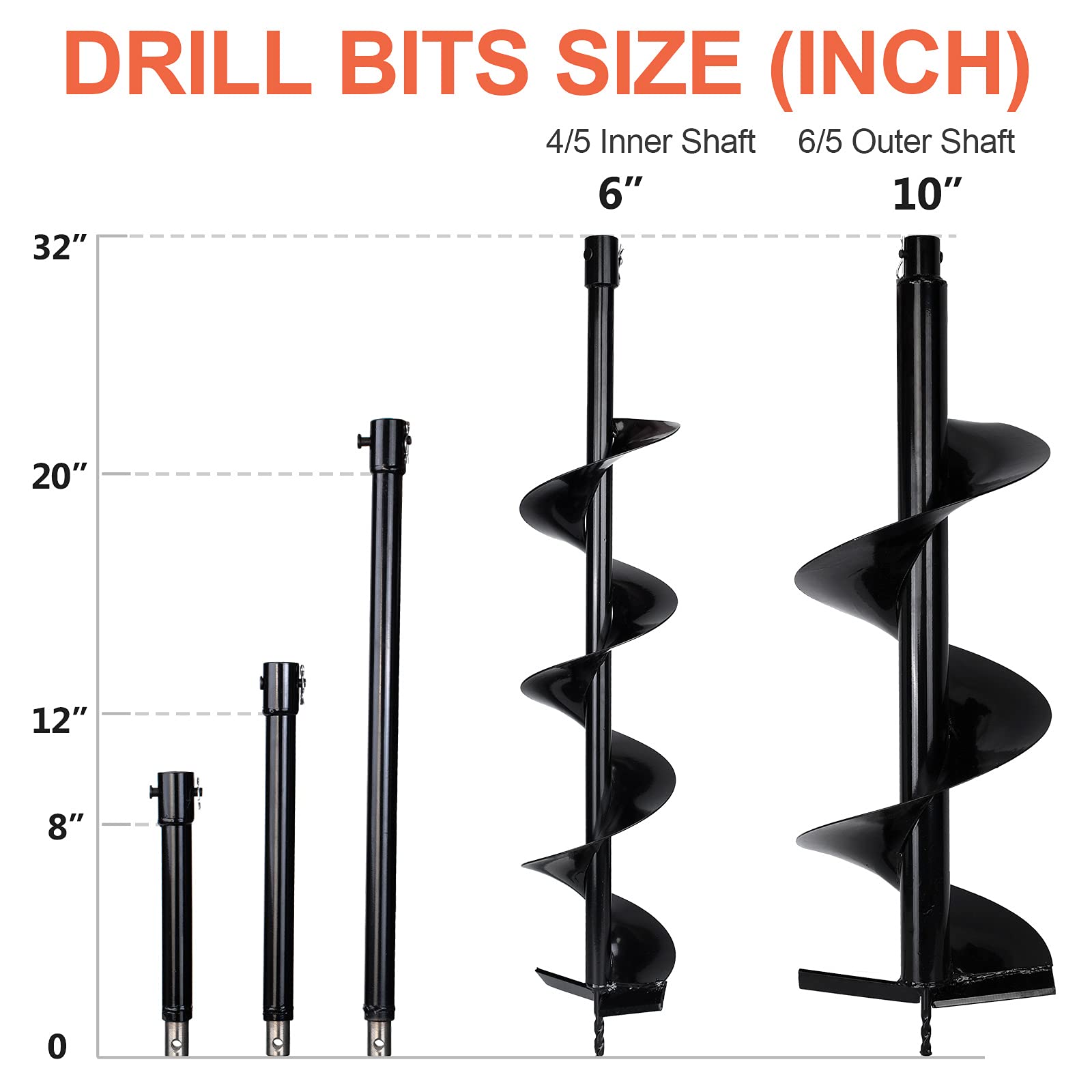 DC HOUSE 52CC 1800W Gas Powered Earth Auger Post Hole Digger, with 2 Drill Bits 6" 10" and 3 Extension Rods 8" 12" 20", Mixing Ratio 30:1, for Farmland Garden and Planting, EPA Certified