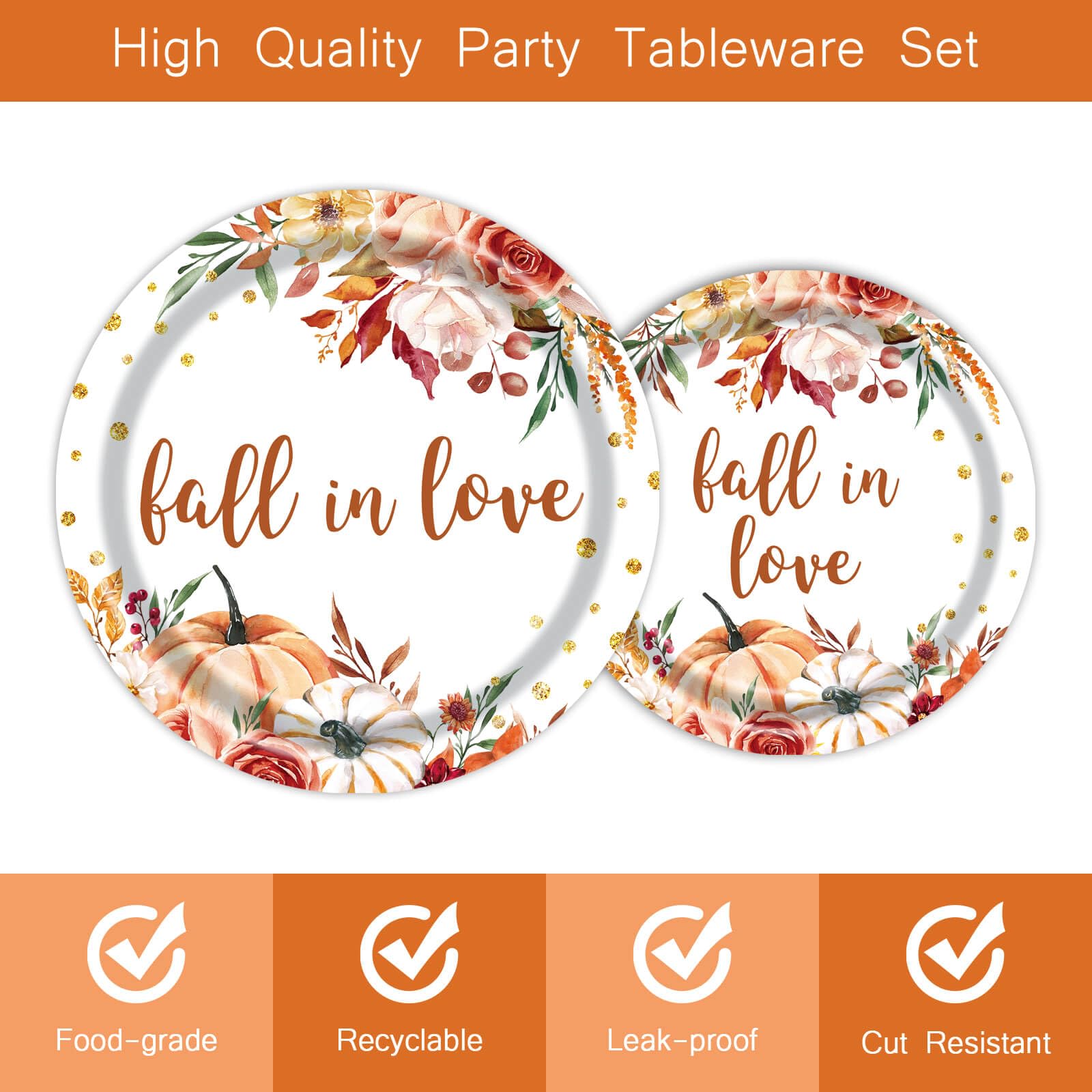 96Pcs Fall Bridal Shower Decorations Tableware Set, fall bridal shower Fall In Love Party Decorations Include Plates Napkins Forks Autumn Floral Bridal Shower Party Supplies Decorations