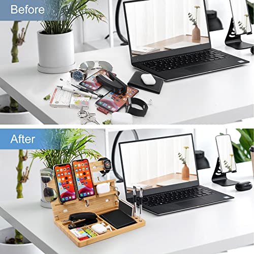 AeroShelf Wooden Nightstand Charging Station, Bedside Table Organizer for Men, Foldable Cell Phone Stand for Desk, Dad Gifts for Fathers Day, Bamboo Docking Station