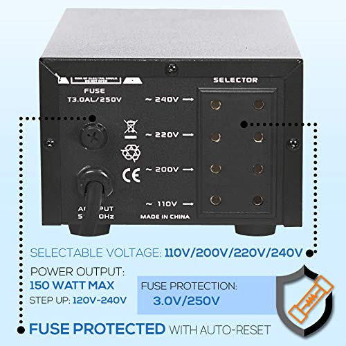 Pyramid Step Up and Down Converter -350 Watt Voltage Converter Transformer w/ USB Charging Port, UK Power Adapter, AC 110 / 120 to 220 / 240 Volt Vice Versa, 110V/120V/220V/240V Input Voltage PVCT350U