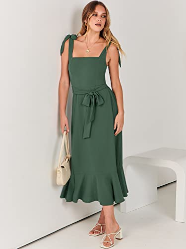 ANRABESS Women's Elegant Bridesmaid Dresses Square Neck Ruffle Split Midi Formal Dress for Wedding Guest Cocktail Party 2023 Gradution Prom Evening Night Dresses 893shenlv-L Green