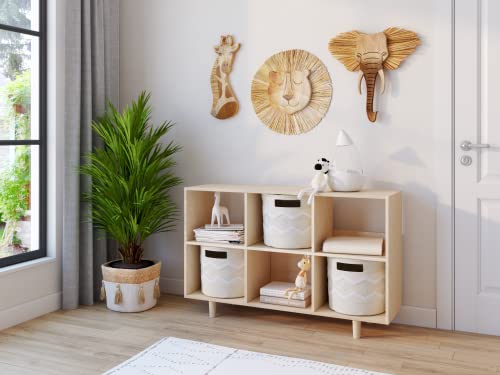 Crane Baby Fabric Storage Bin for Nursery and Toddlers, Toy Storage for Boys and Girls, Cream and Beige, 13" w x 12" h