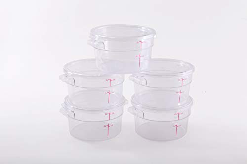 Hakka 2 Qt Commercial Grade Round Food Storage Containers With Lids,Polycarbonate,Clear - Case of 5