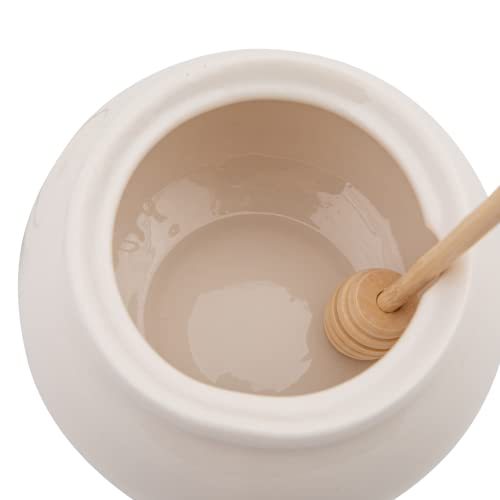 Creative Co-Op White Stoneware Honey Pot with Lid & Wood Honey Dipper (Set of 2 Pieces)