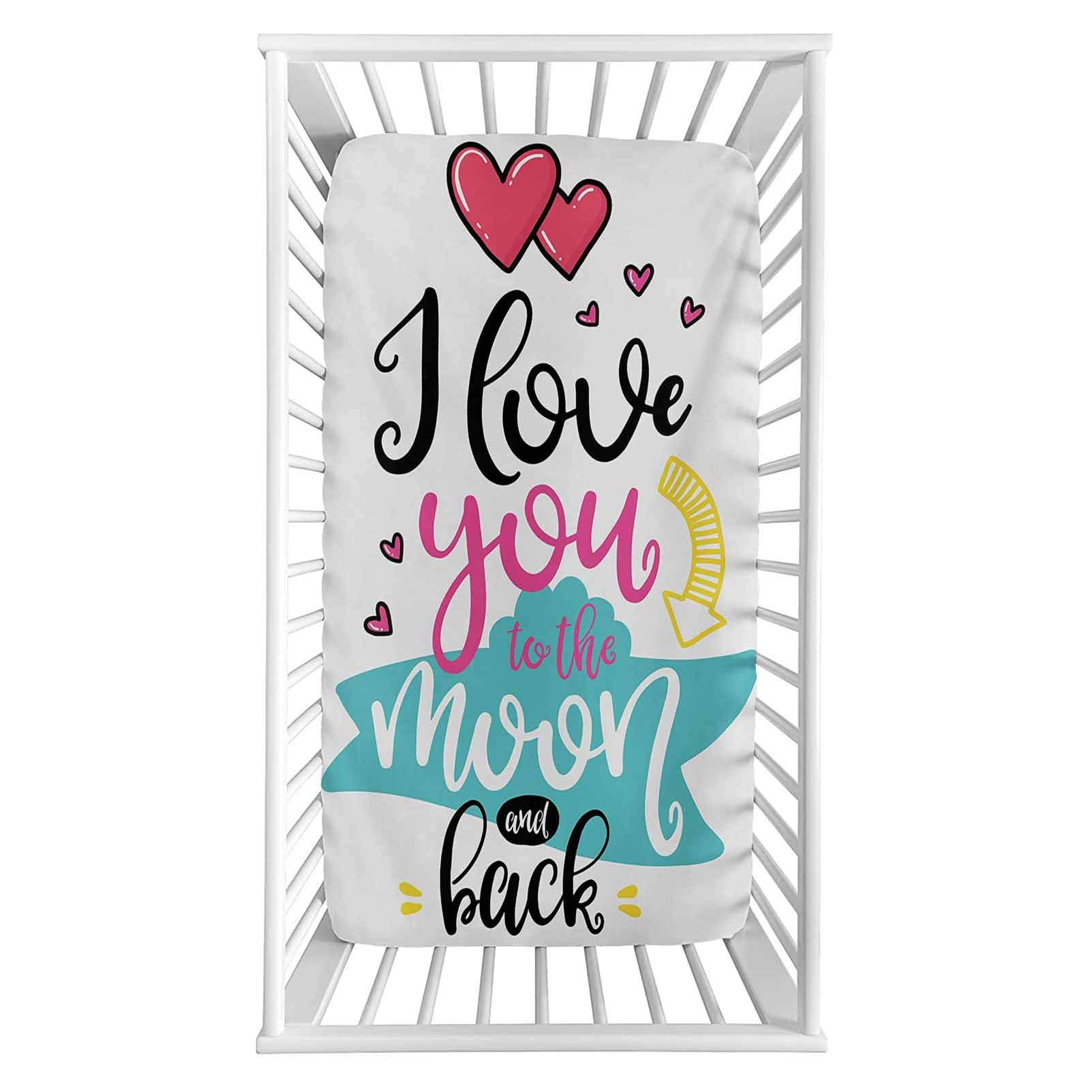 I Love You Fitted Crib Sheet,Love You to The Moon and Back Motivational Lifestyle Quote Partners Design Microfiber Silky Soft Toddler Mattress Sheet Fitted,28"x 52"x 8'',Baby Sheet for Boys Girls